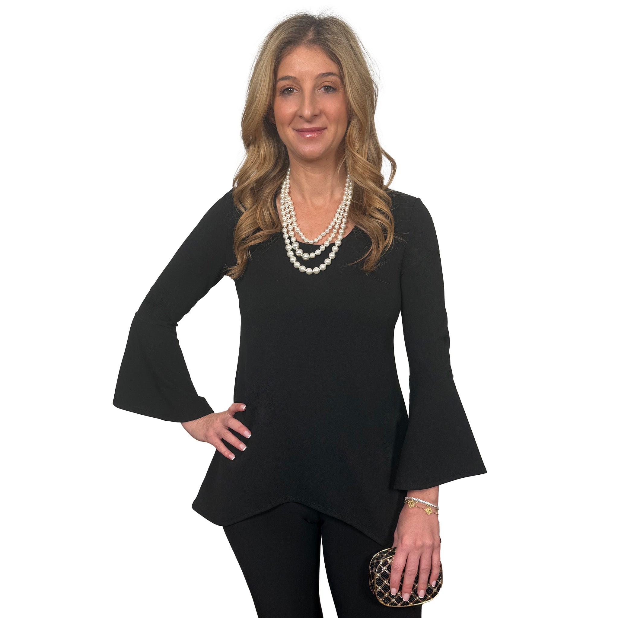 Slinky® Brand Luxe Crepe Glamour Bell Sleeve Tunic with Hi-Low Hem ...